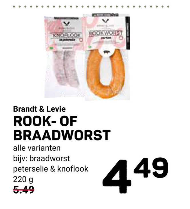 Brandt & Levie rook-of braadworst 220 gram aanbieding bij Ekoplaza