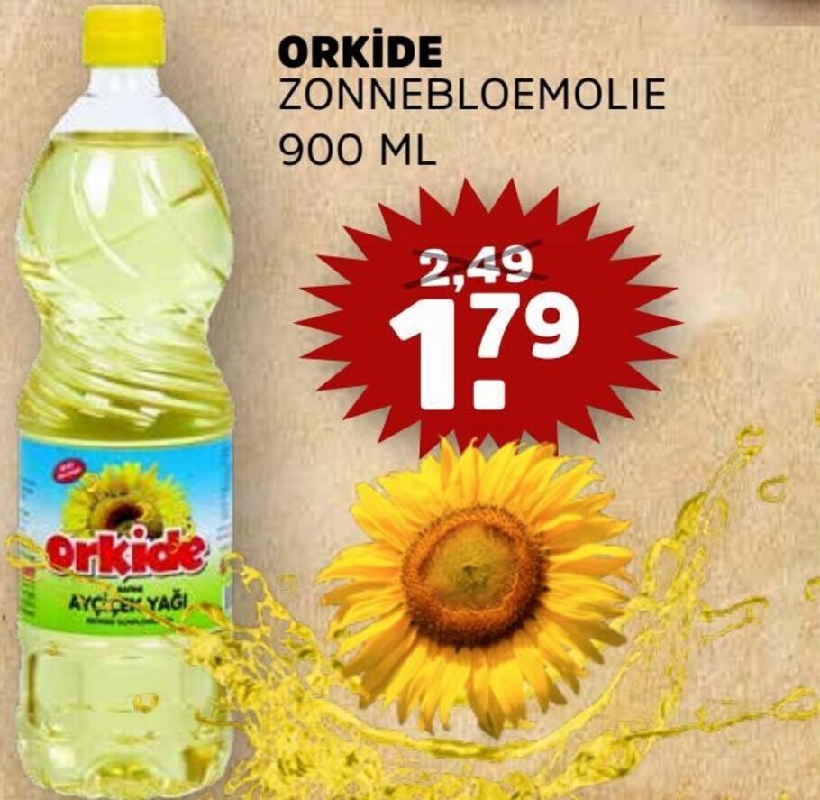 Orkide zonnebloemolie 900ml aanbieding bij Sahan Supermarkten