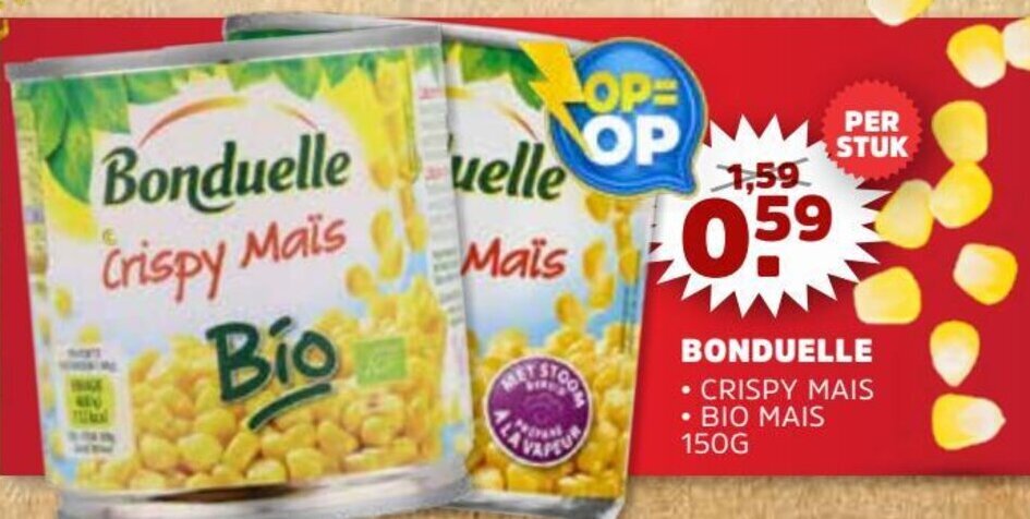 Bonduelle crispy mais bio mais 150g aanbieding bij Sahan Supermarkten