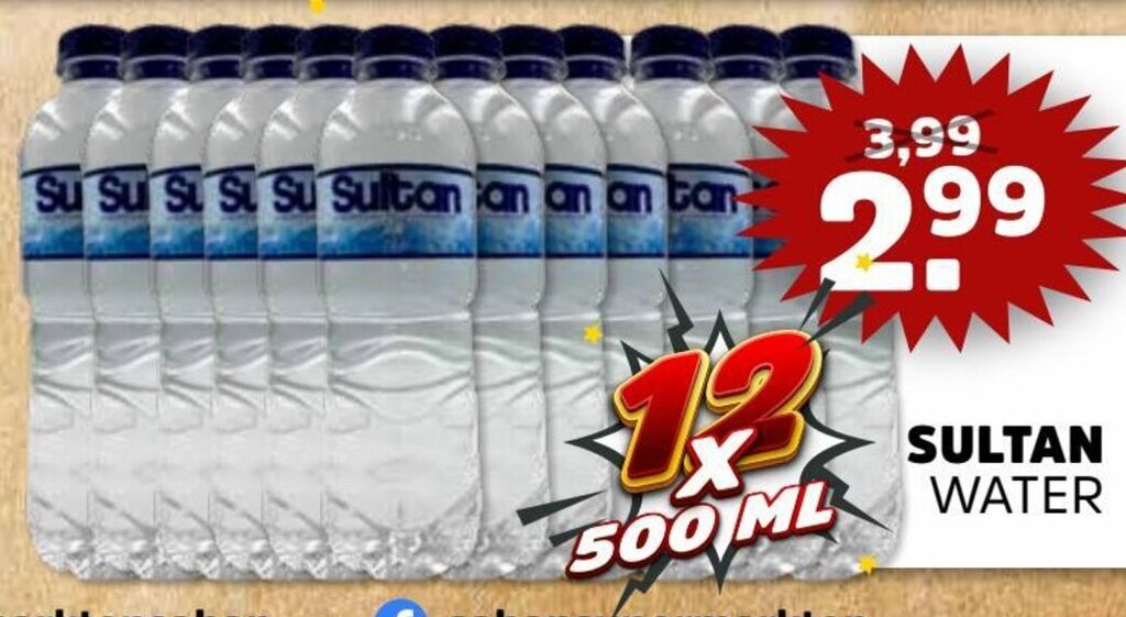 Sultan water 12 x 500ml aanbieding bij Sahan Supermarkten
