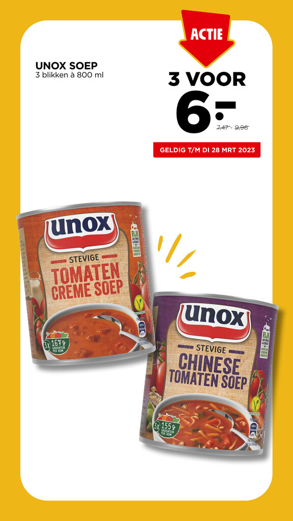 Unox Soep 3 blikken a 800 ml aanbieding bij Jumbo