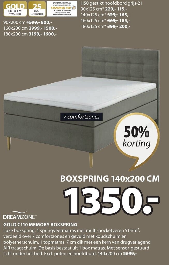 Dreamzone gold C110 memory boxspring aanbieding bij Jysk