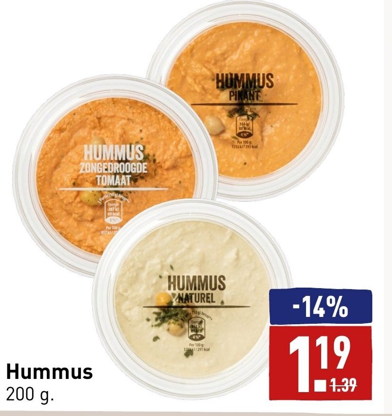 Hummus 200 gram aanbieding bij ALDI