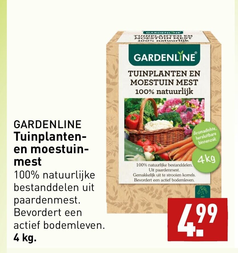 Gardenline Tuinplanten-en moestuin-mest 4kg aanbieding bij ALDI Gardenline Tuinplanten-en moestuin-mest 4kg aanbieding bij ALDI