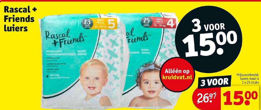 Rascal + friends luiers 3 voor aanbieding bij Kruidvat