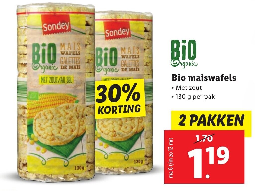 Bio maiswafels 130g aanbieding bij Lidl