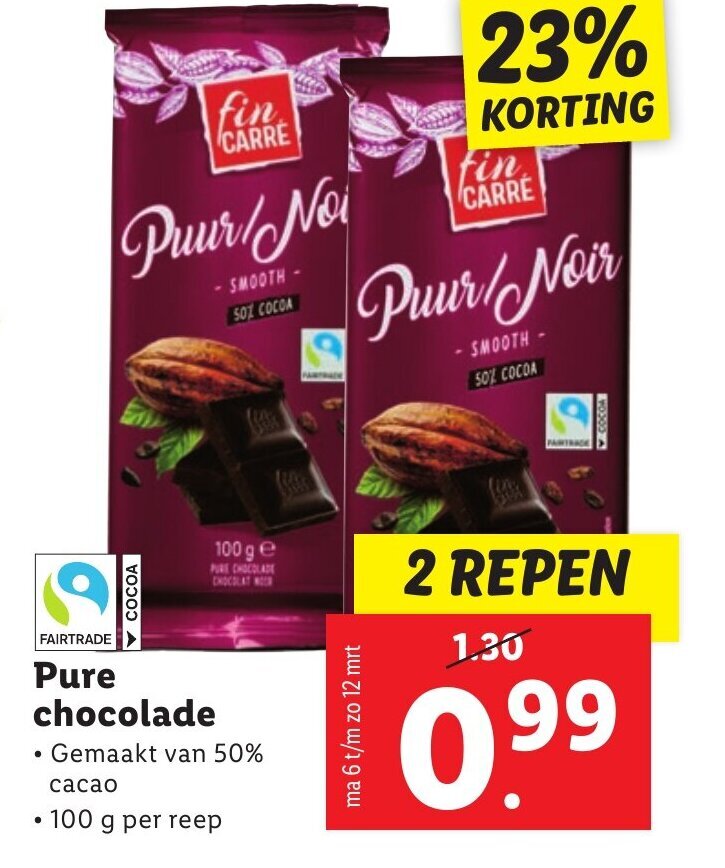 Pure chocolade 100g aanbieding bij Lidl