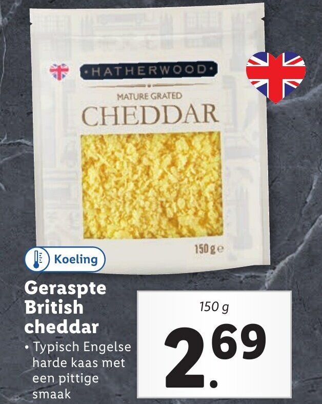 Geraspte british cheddar 150g aanbieding bij Lidl