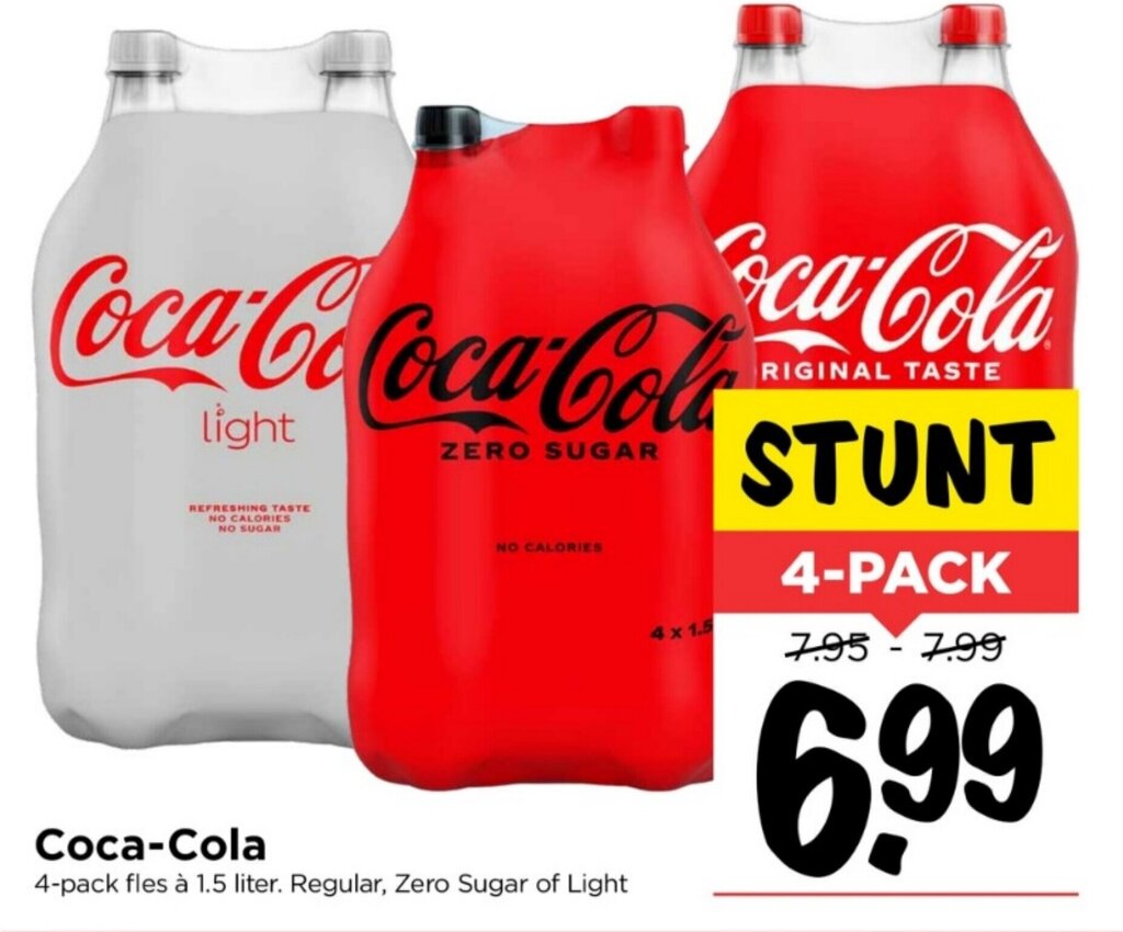 Coca-cola 4-pack 1.5 liter aanbieding bij Vomar Voordeelmarkt