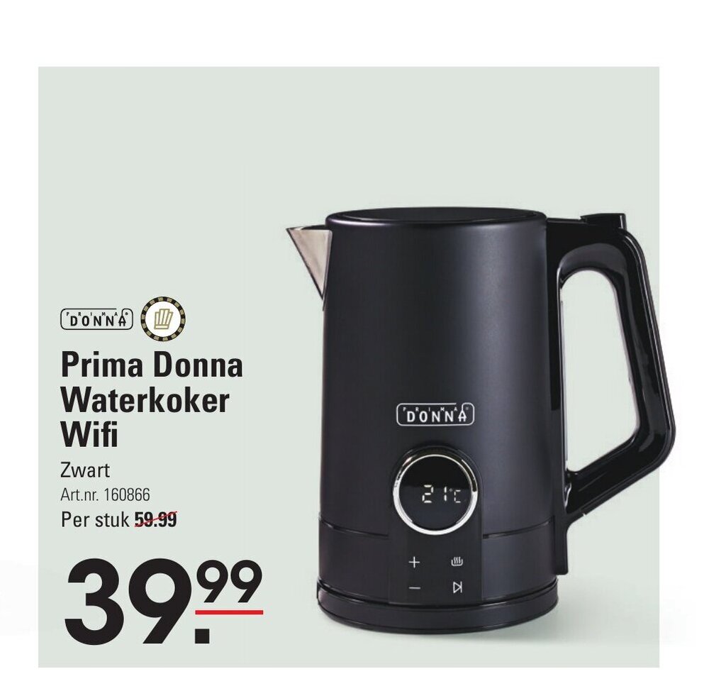 Donna Prima Donna Waterkoker Wifi Zwart per stuk aanbieding bij Sligro
