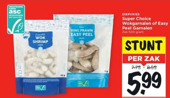 Super choice wokgarnalen of easy peel garnalen aanbieding bij Vomar Voordeelmarkt