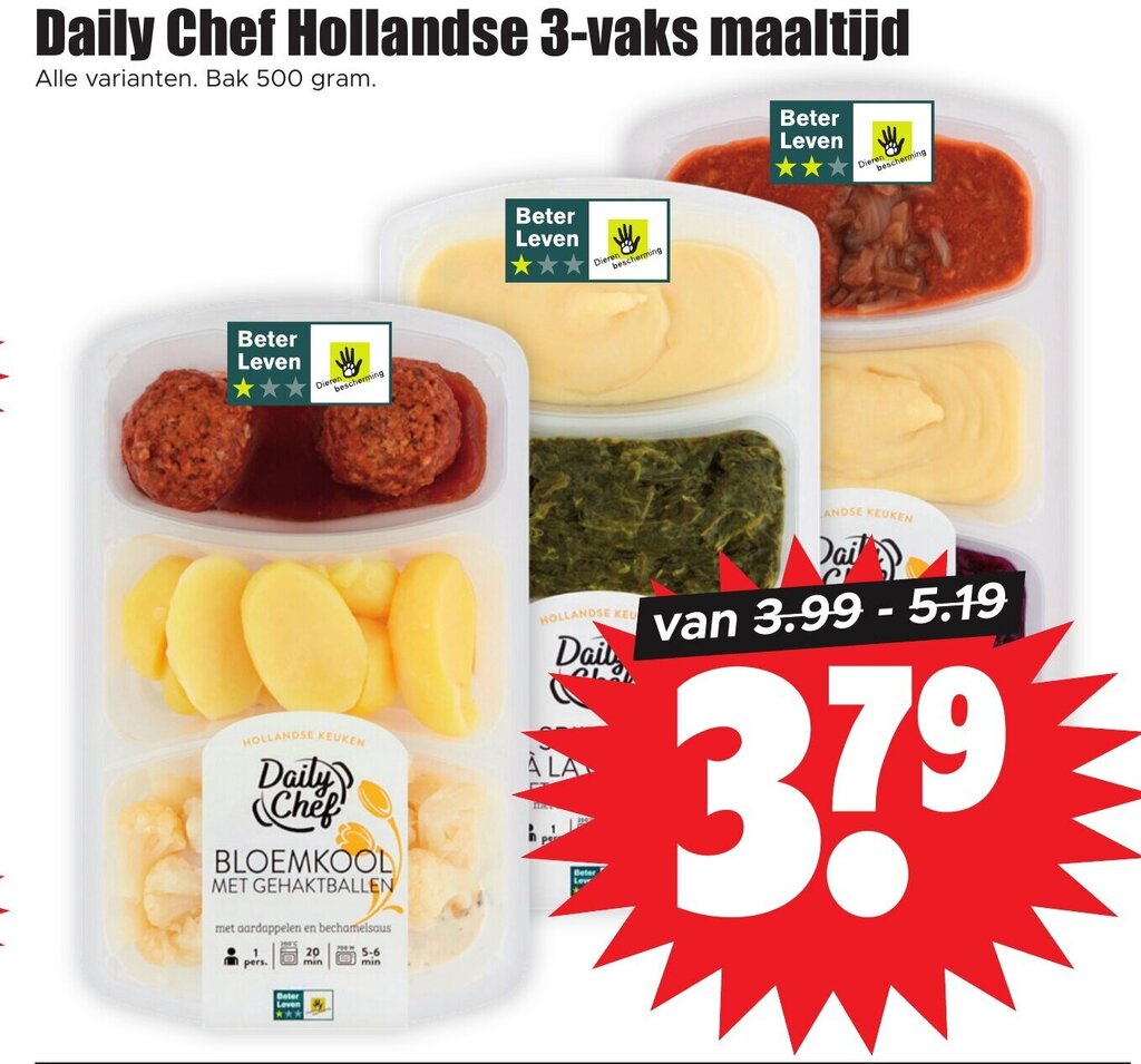Daily chef hollandse 3-vaks maaltijd aanbieding bij Dirk