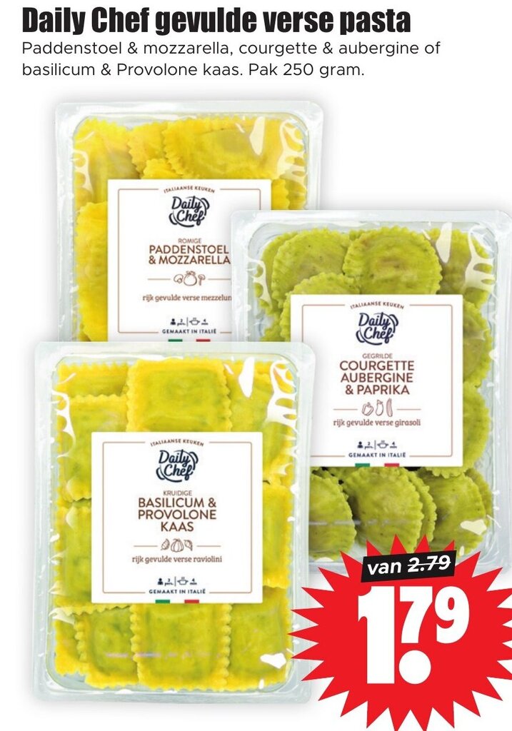 Daily chef gevulde verse pasta 250g aanbieding bij Dirk