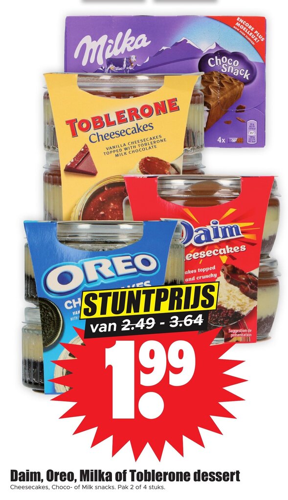 Daim. oreo. milka of toblerone dessert aanbieding bij Dirk