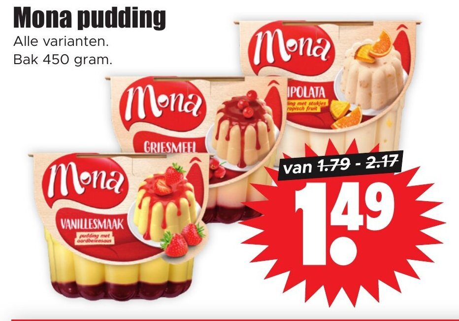 Mona pudding 450g aanbieding bij Dirk