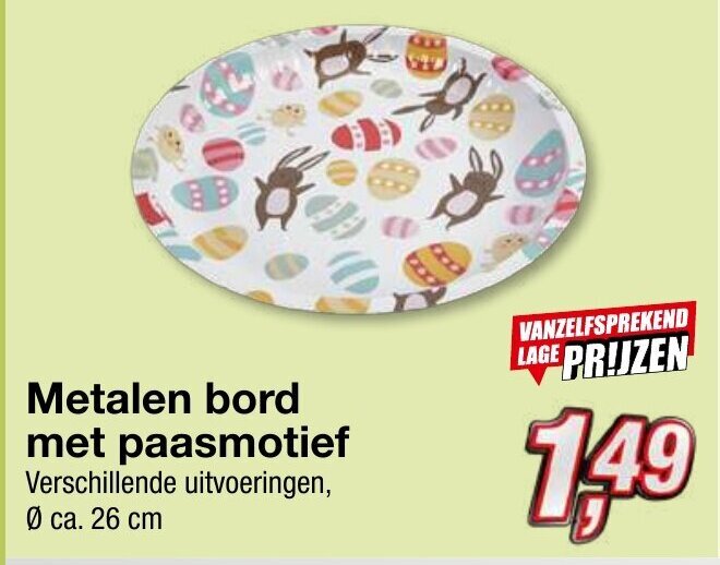 Metalen bord met paasmotief aanbieding bij Kik