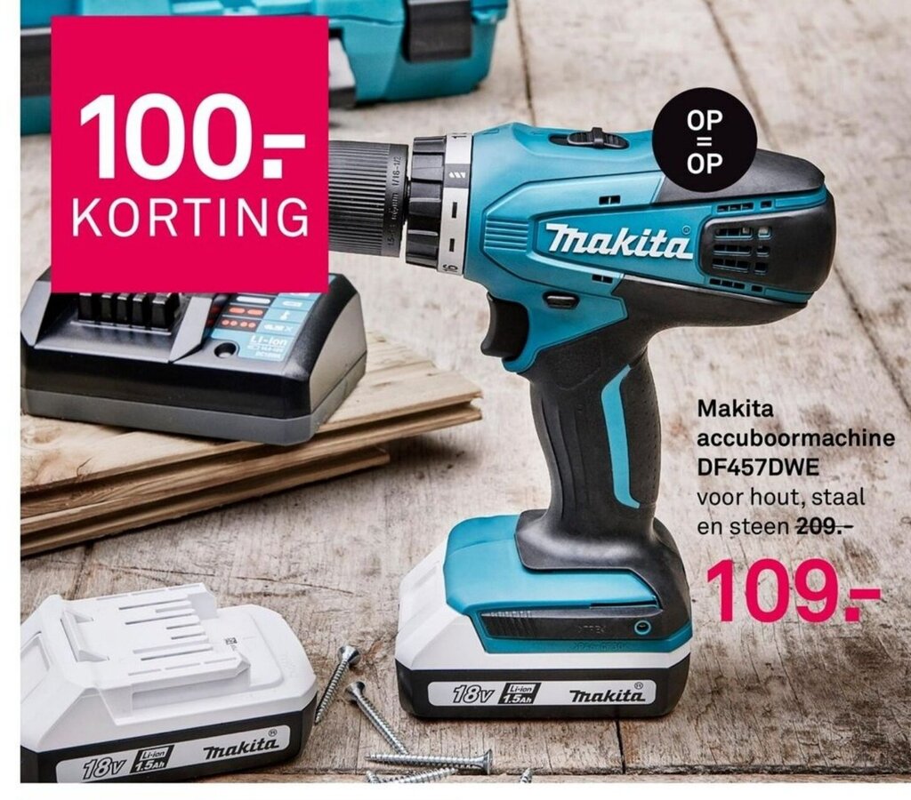 Makita accuboormachine DF457DWE aanbieding bij Karwei