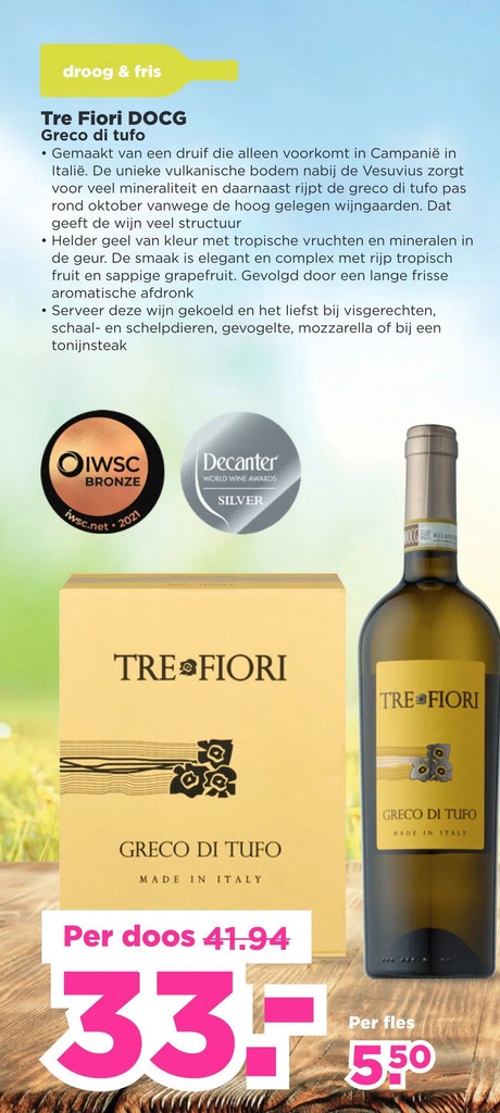 Tre fiori docg greco di tufo aanbieding bij PLUS
