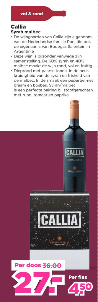 Callia syrah malbec aanbieding bij PLUS