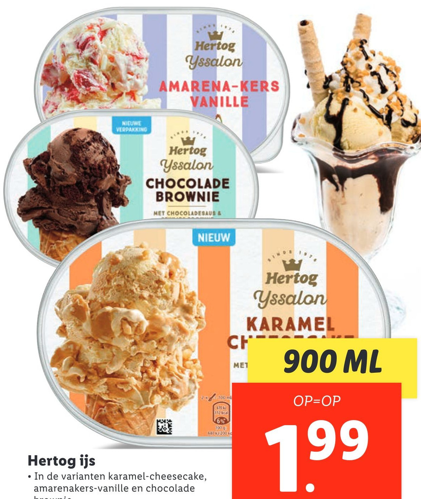Hertog ijs 900ml aanbieding bij Lidl