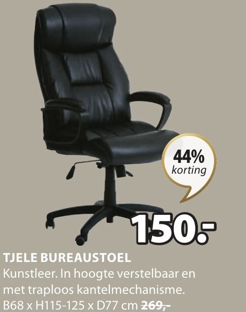Tjele Bureaustoel B68 x H115-125 x D77cm aanbieding bij Jysk