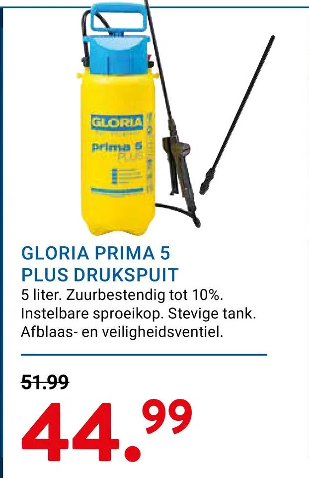 Gloria prima 5 plus drukspuit aanbieding bij Kluswijs
