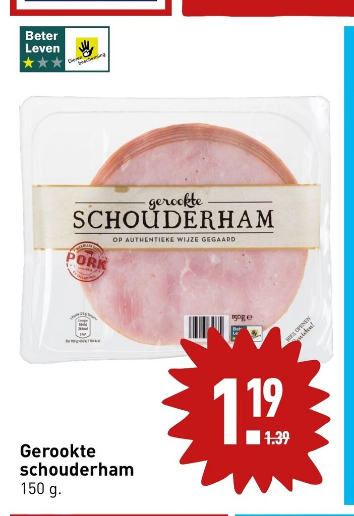 Gerookte schouderham 150 g aanbieding bij ALDI