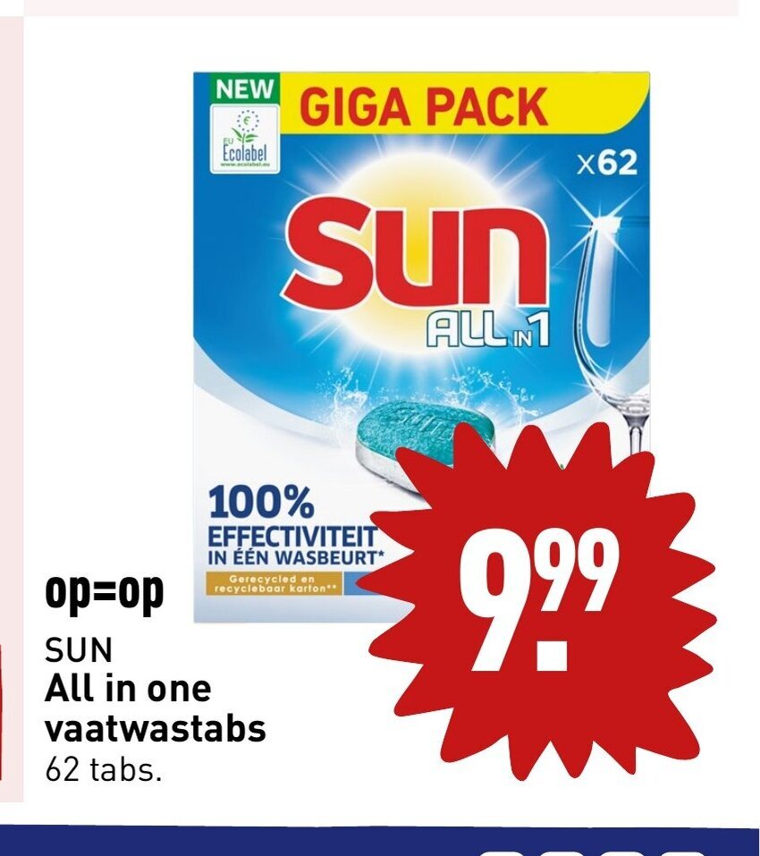 Sun all in one vaatwastabs 62 tabs aanbieding bij ALDI