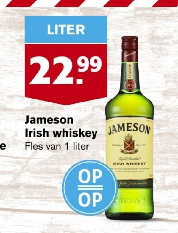 Jameson Irish whiskey 1 liter aanbieding bij Hoogvliet
