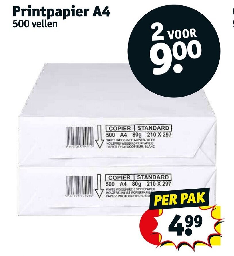 Printpapier A4 per pak aanbieding bij Kruidvat