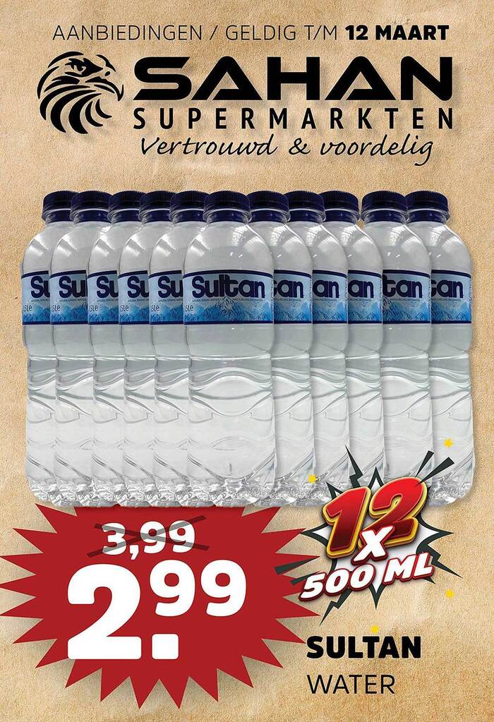 Sultan water aanbieding bij Sahan Supermarkten