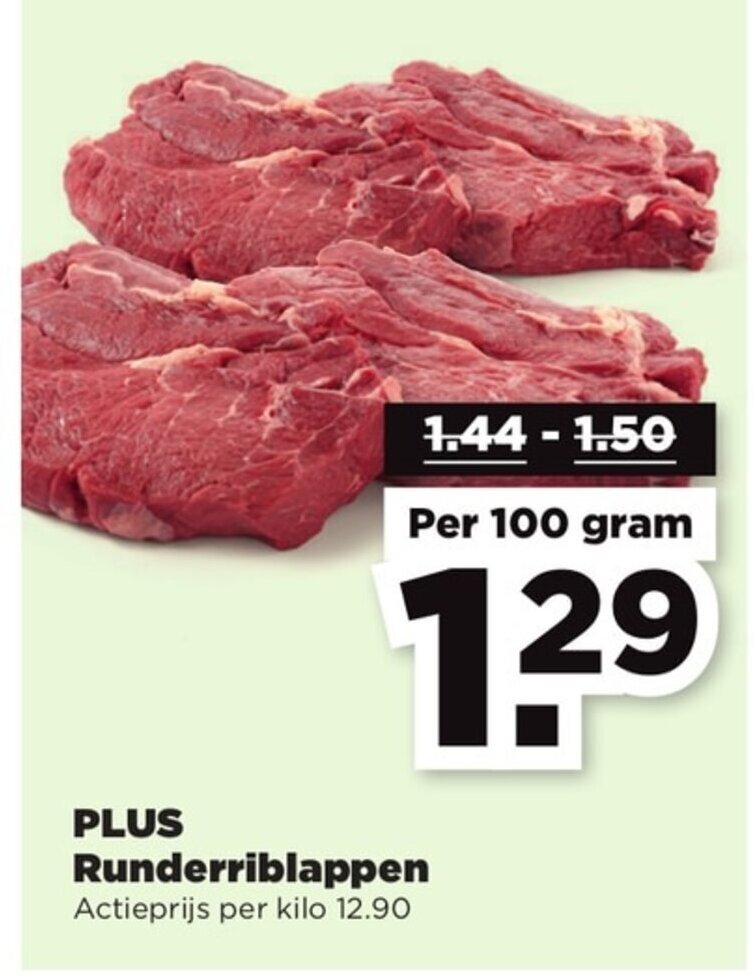 Plus runderriblappen 100g aanbieding bij PLUS