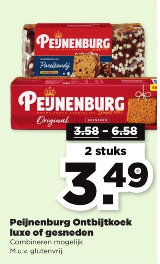 Peijnenburg ontbijtkoek luxe of gesneden aanbieding bij PLUS