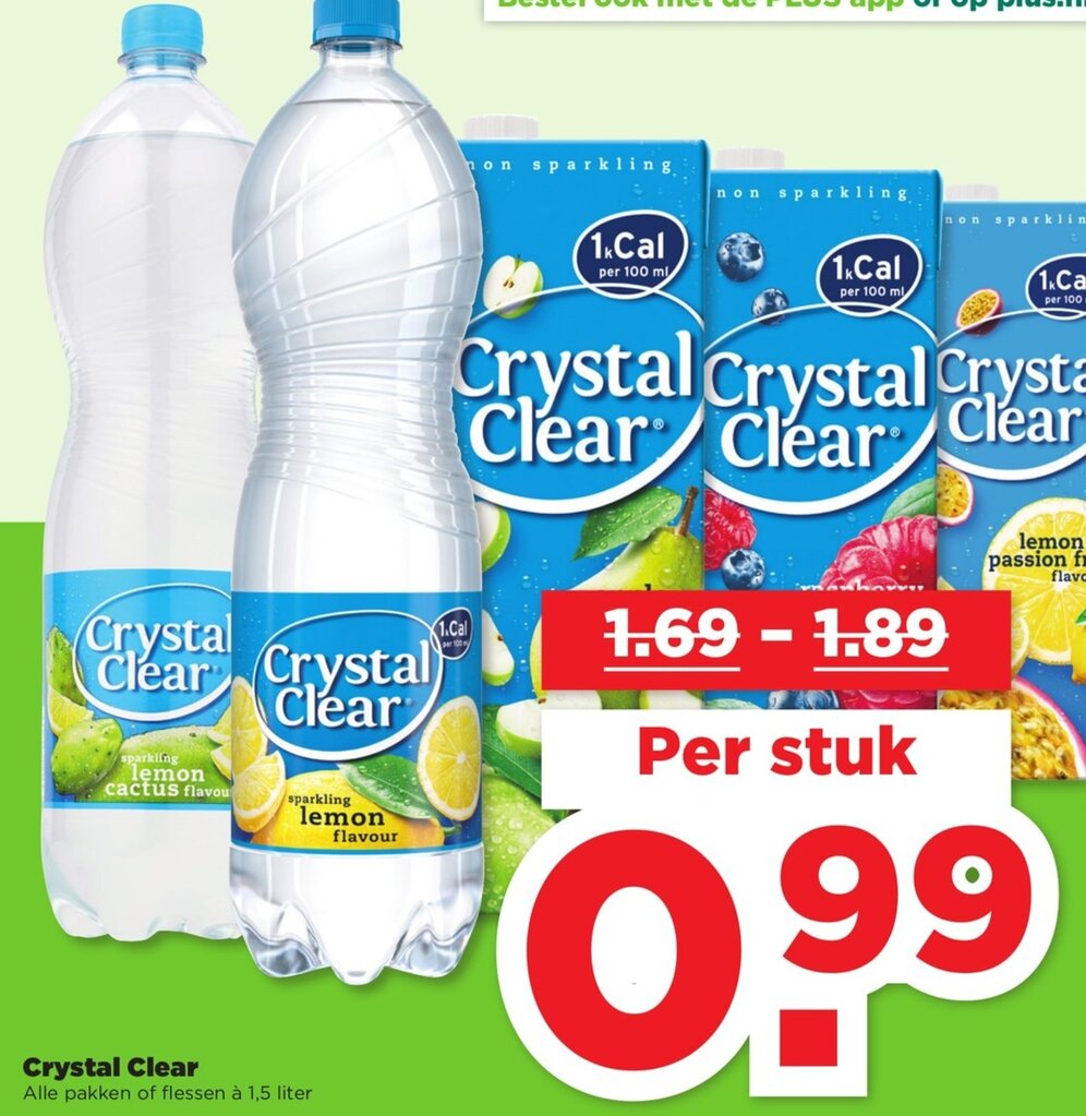 Crystal clear 1,5 liter aanbieding bij PLUS