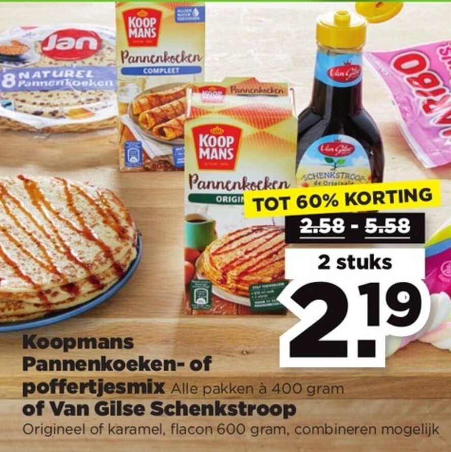Koopmans pannenkoeken- of poffertjesmix 400g of van gilse schenkstroop ...
