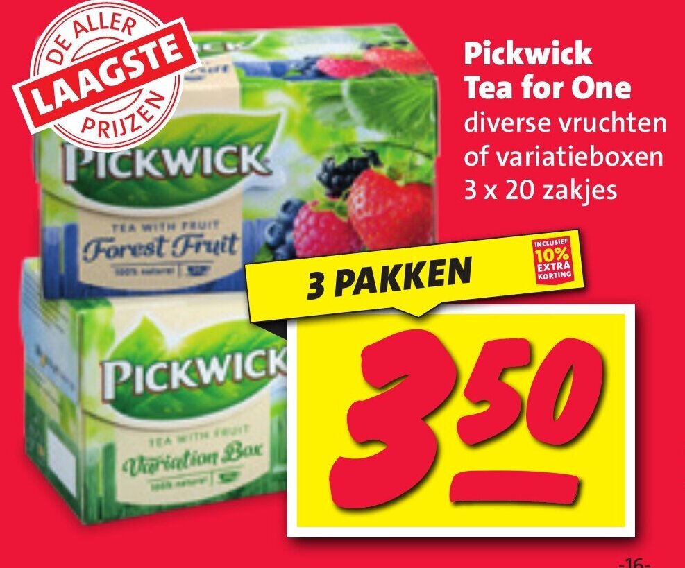 Pickwick tea for one 3 x 20 zakjes aanbieding bij Nettorama