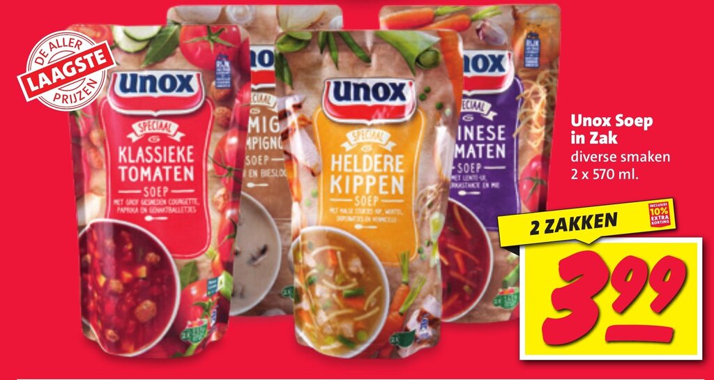 Unox soep in zak 2 x 570ml aanbieding bij Nettorama