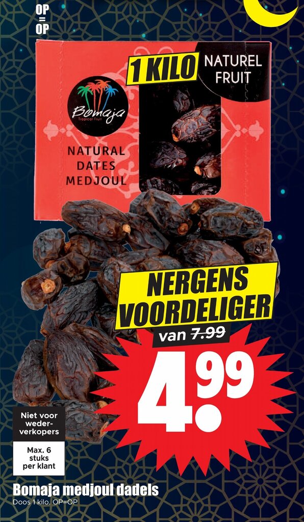 Bomaja medjoul dadels doos 1 kilo aanbieding bij Dirk