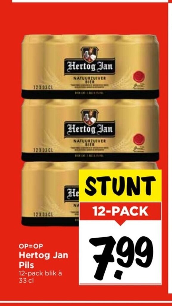 Hertog Jan pils 12-pack blik a 33 cl aanbieding bij Vomar Voordeelmarkt