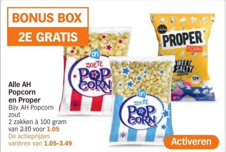 Alle AH popcorn en proper aanbieding bij Albert Heijn