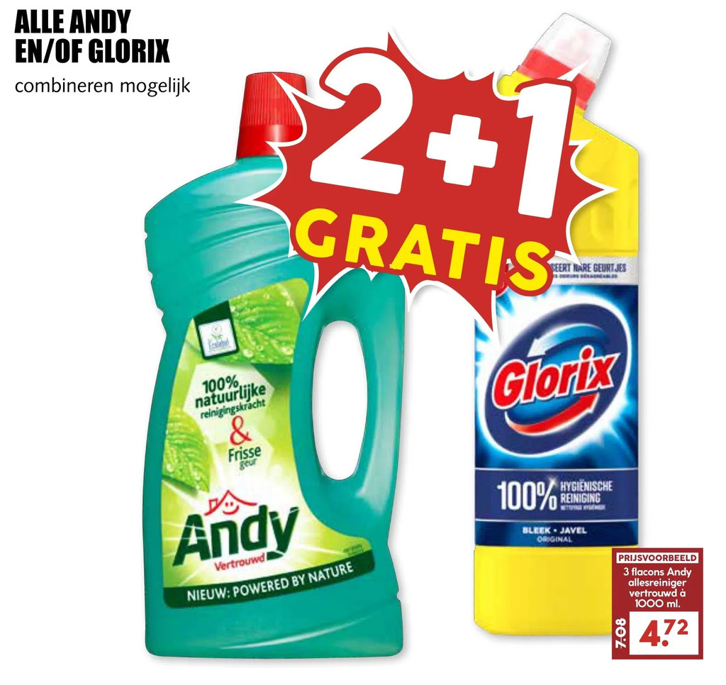 Alle andy en/of glorix 2+1 GRATIS aanbieding bij MCD Supermarkt