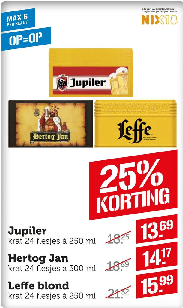 Jupiler, hertog jan of leffe blond aanbieding bij Coop