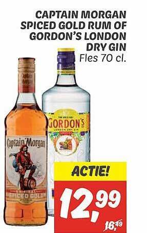 Captain morgan spiced gold rum of gordon's london dry gin aanbieding ...