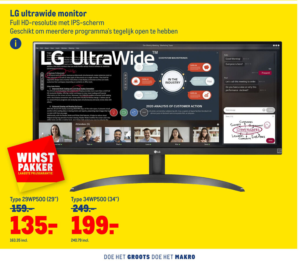 LG ultrawide monitor 29WP500 29" aanbieding bij Makro