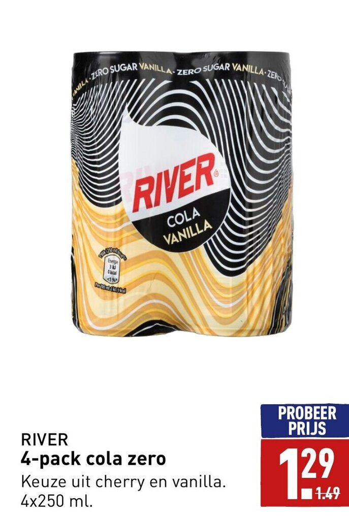 River 4-Pack Cola Zero Cherry en Vanilla 4 x 250ml aanbieding bij ALDI