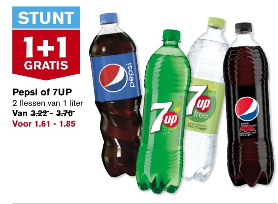 Pepsi of 7Up 1 liter aanbieding bij Hoogvliet