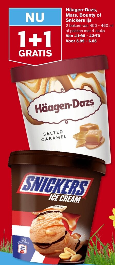 Haagen-dasz, mars, bounty of snickers ijs 450-460ml 1+1 gratis ...