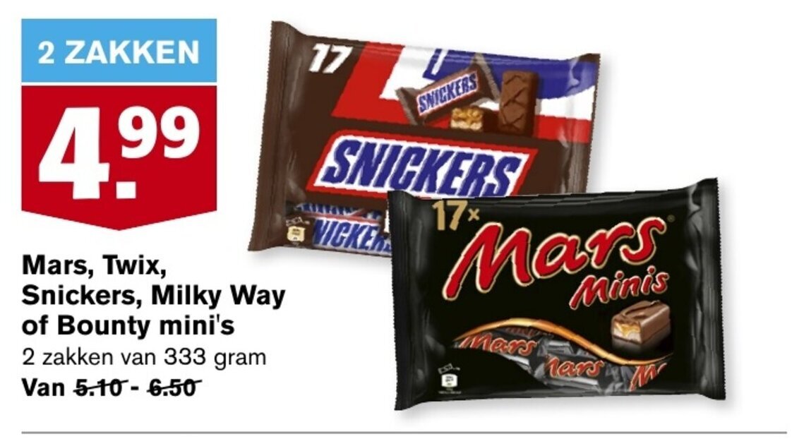 Mars, twix, snickers, milky way of bounty mini's 333g aanbieding bij ...