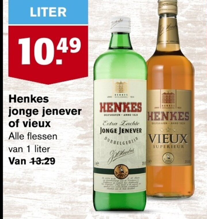 Henkes jonge jenever of vieux 1 liter aanbieding bij Hoogvliet