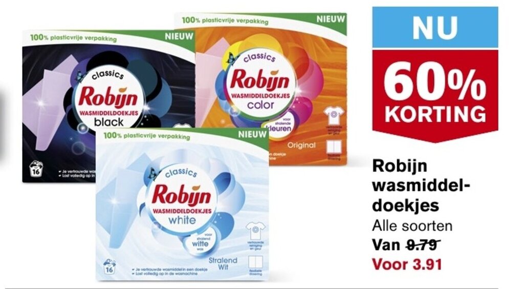 Robijn wasmiddel-doekjes aanbieding bij Hoogvliet